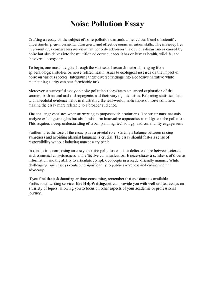 Noise Pollution Essay. Davidson-Davie Community College | PDF