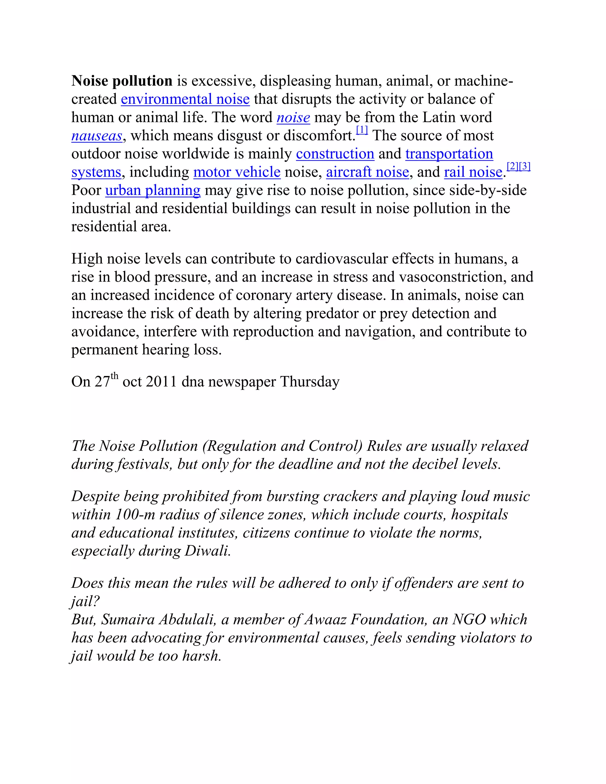 Noise pollution is excessive | DOCX