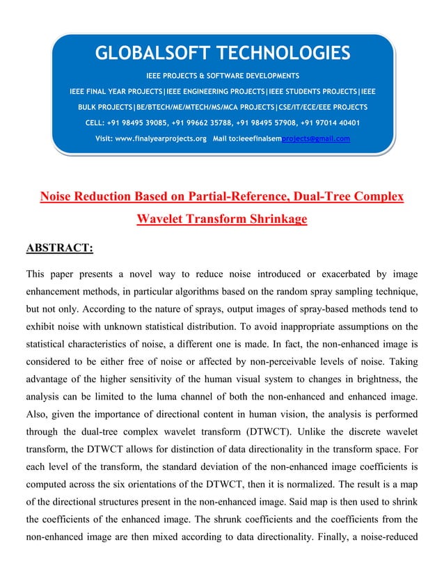 Noise reduction based on partial reference, dual-tree complex wavelet transform shrinkage | DOCX ...