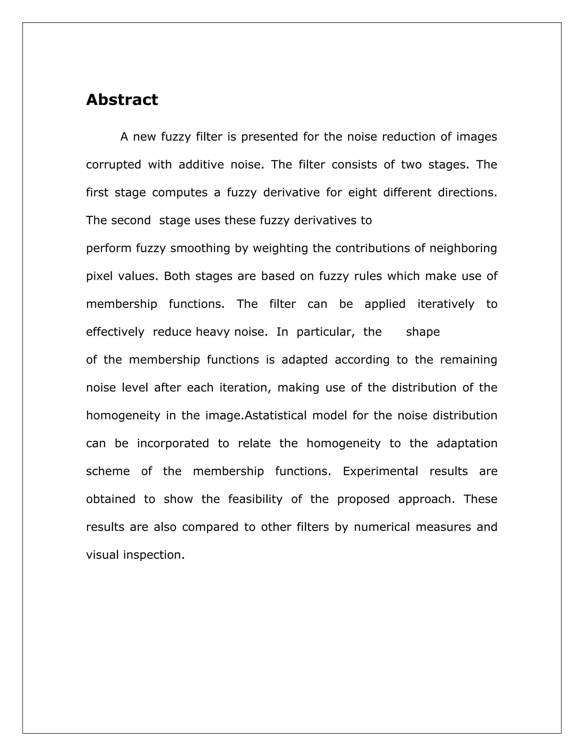 Noise reduction by fuzzy image filtering(synopsis) | PDF