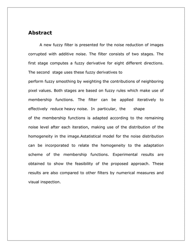 Noise reduction by fuzzy image filtering(synopsis) | PDF