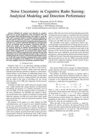 Noise uncertainty in cognitive radio sensing analytical modeling and detection performance | PDF