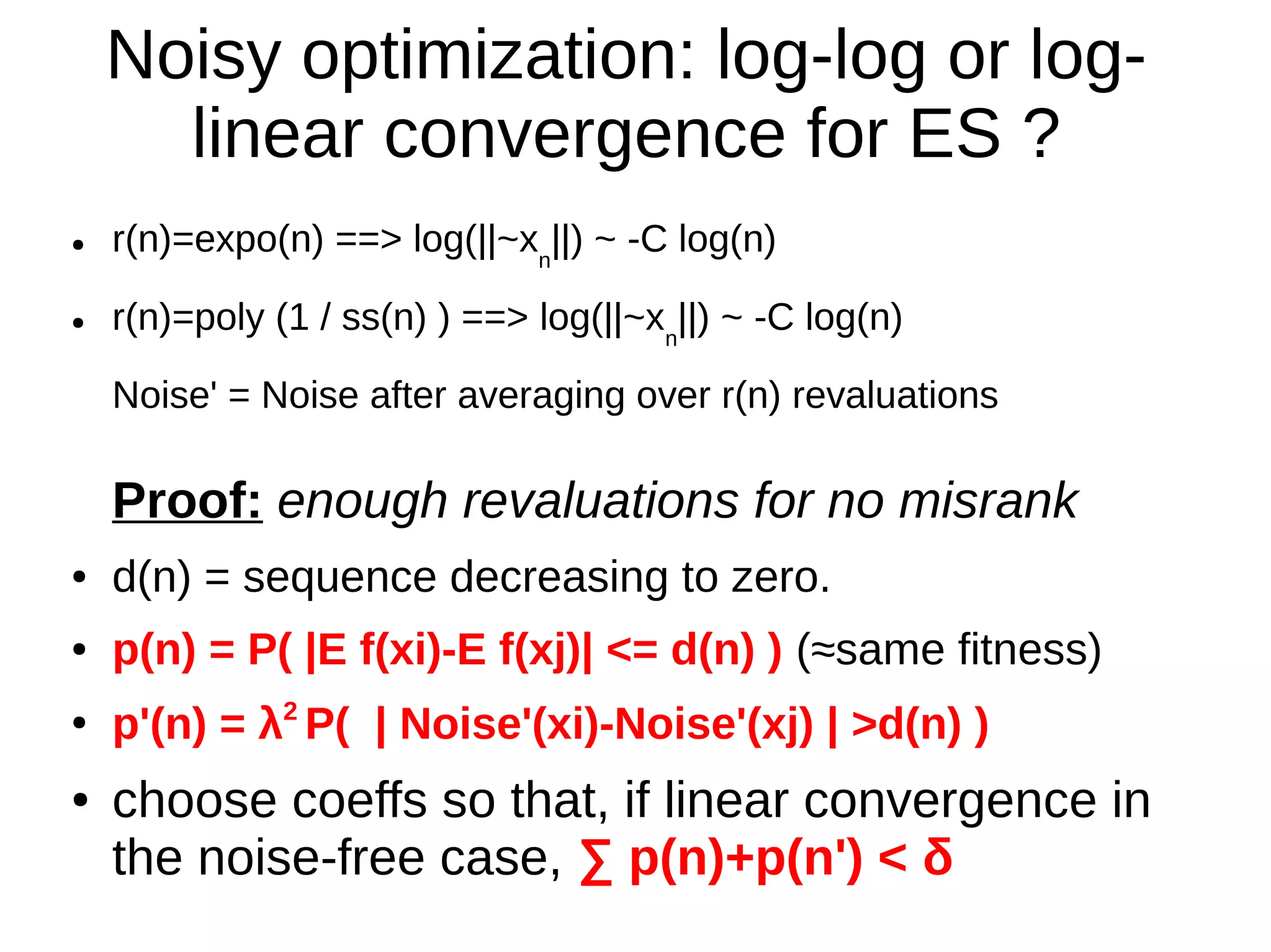 Noisy optimization --- (theory oriented) Survey | ODP | Technology & Computing