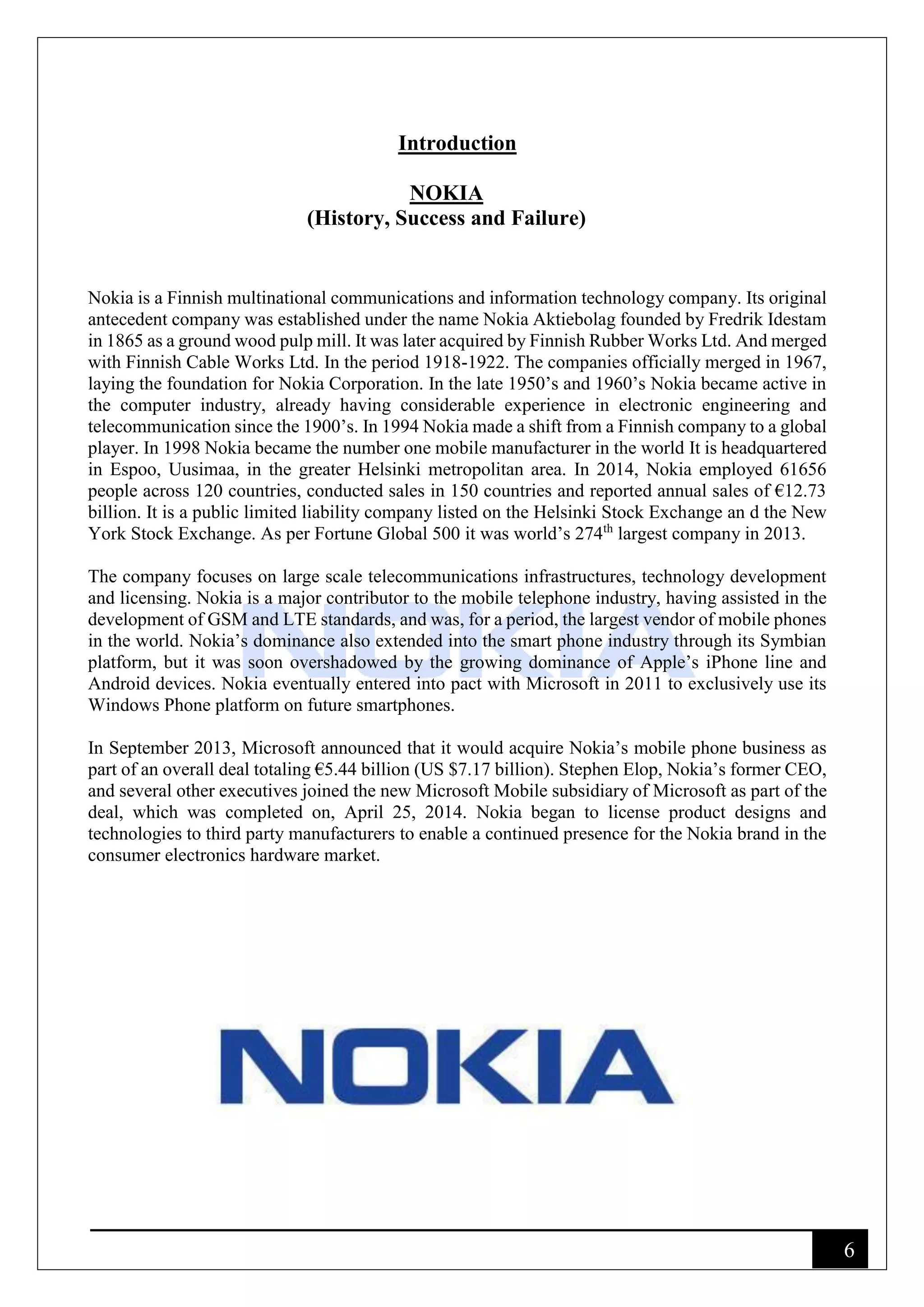 Market Failure of Nokia- Causes and Consequences | PDF