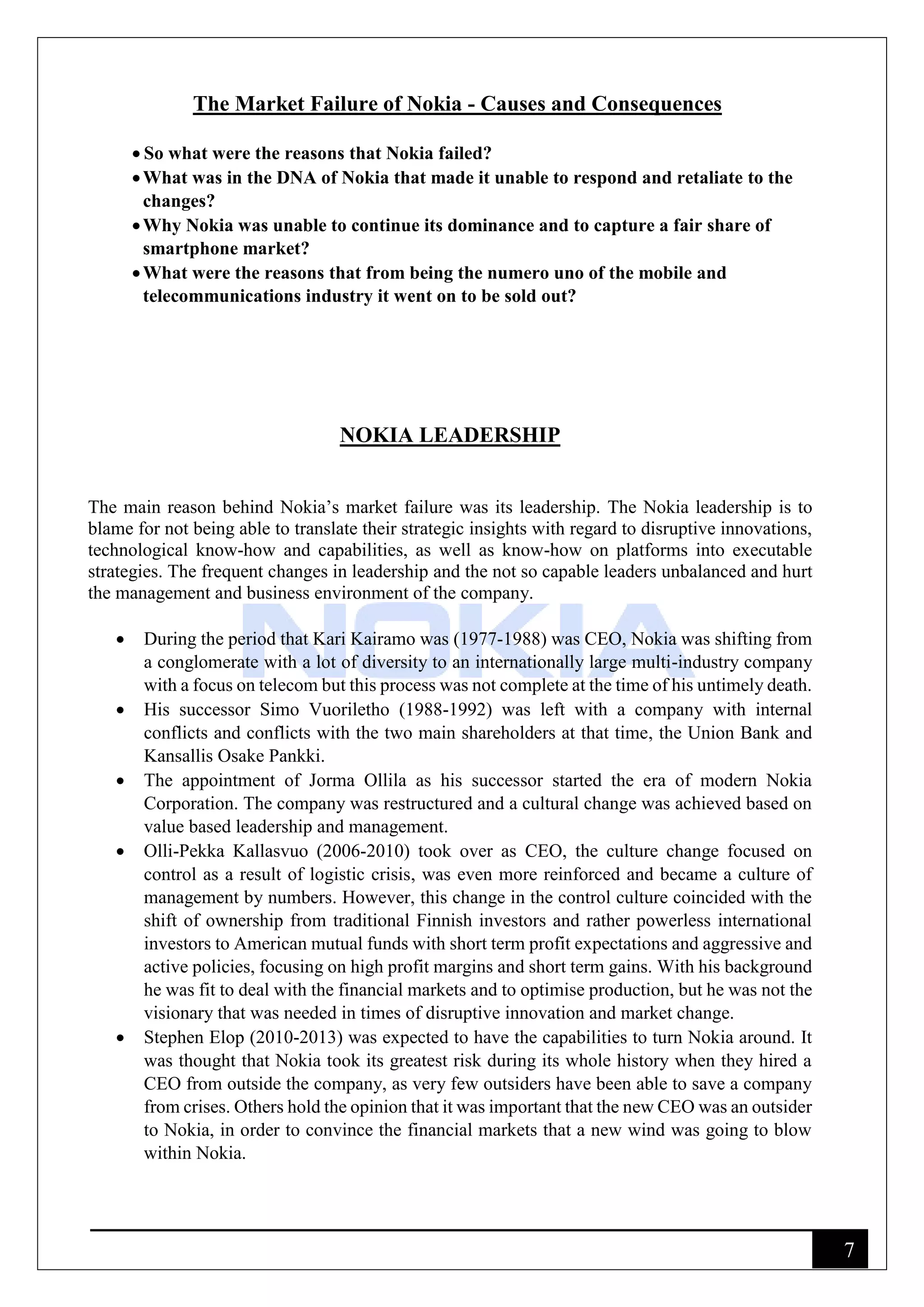 Market Failure of Nokia- Causes and Consequences | PDF