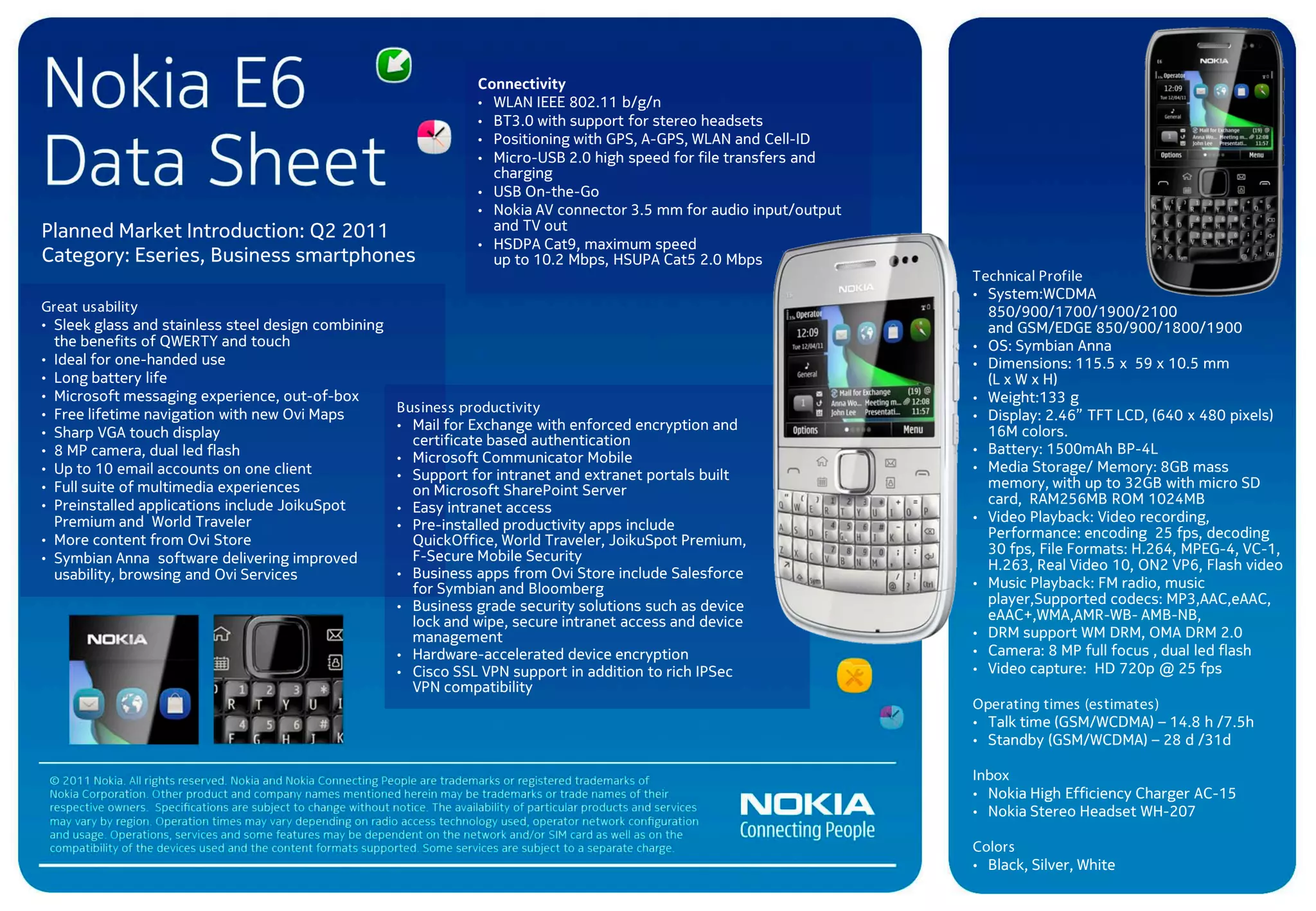 Nokia E6 Data Specs | PDF