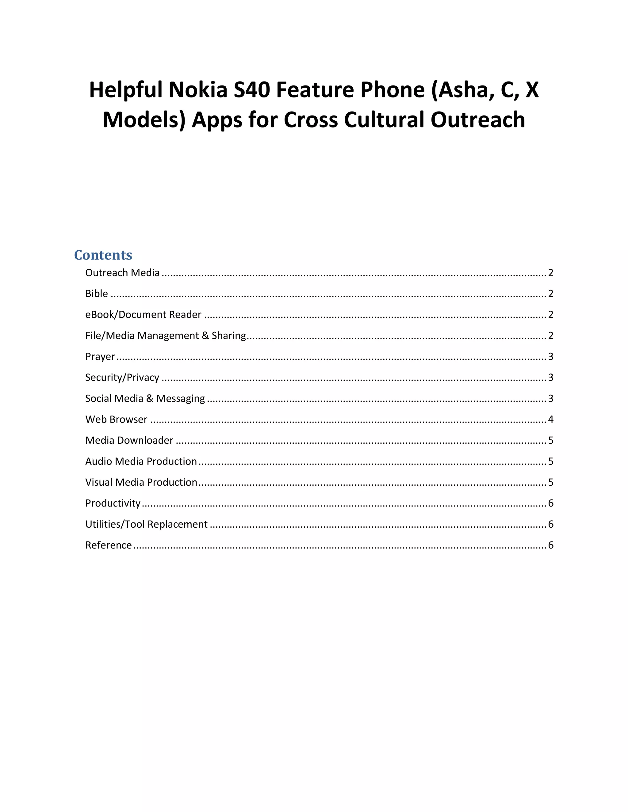 Nokia S40 Feature Phone (C, X, Asha Series) Outreach Apps | PDF