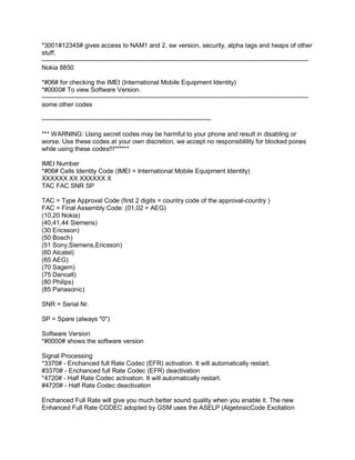 Nokia secret codes. | PDF