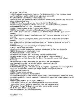 Nokia secret codes. | PDF