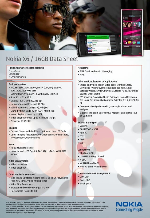 Nokia X6 16 Gb Data Sheet Final | PDF
