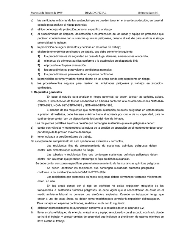 NORMA Oficial Mexicana NOM-005-STPS-1998, Relativa a las condiciones de ...