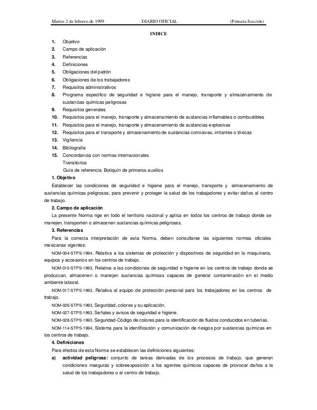NORMA Oficial Mexicana NOM-005-STPS-1998, Relativa a las condiciones