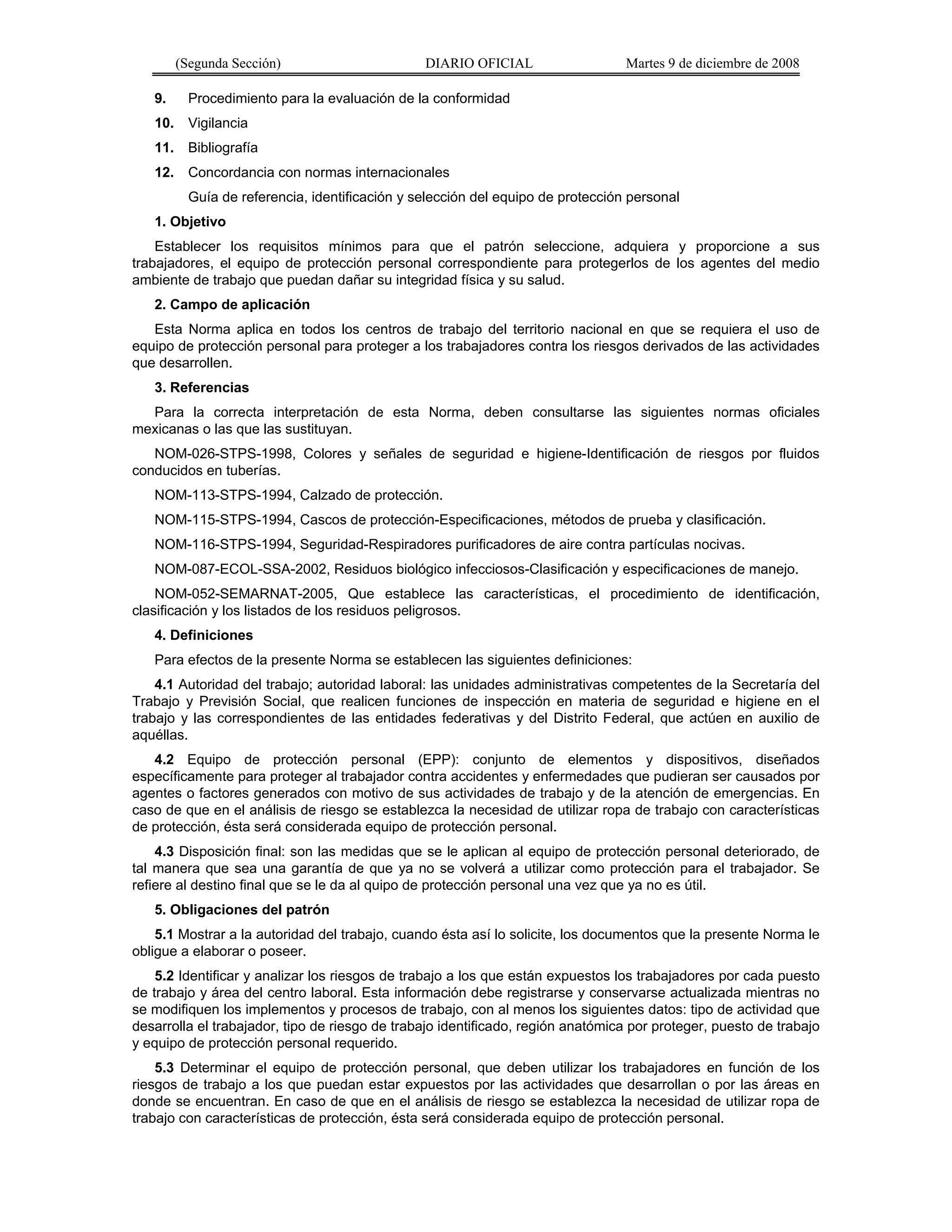 NORMA OFICIAL MEXICANA NOM-017-STPS-2008, EQUIPO DE PROTECCION ...