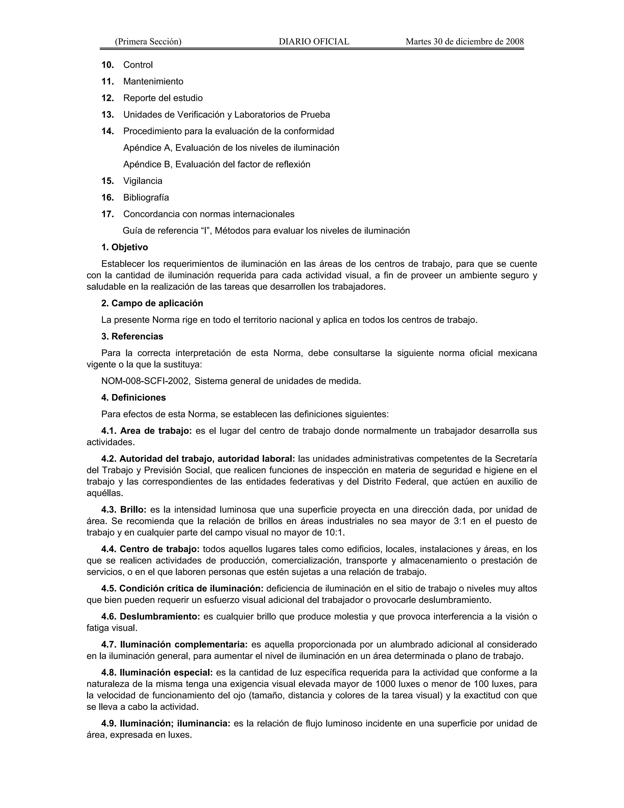 NORMA Oficial Mexicana NOM-025-STPS-2008, Condiciones de iluminación en ...