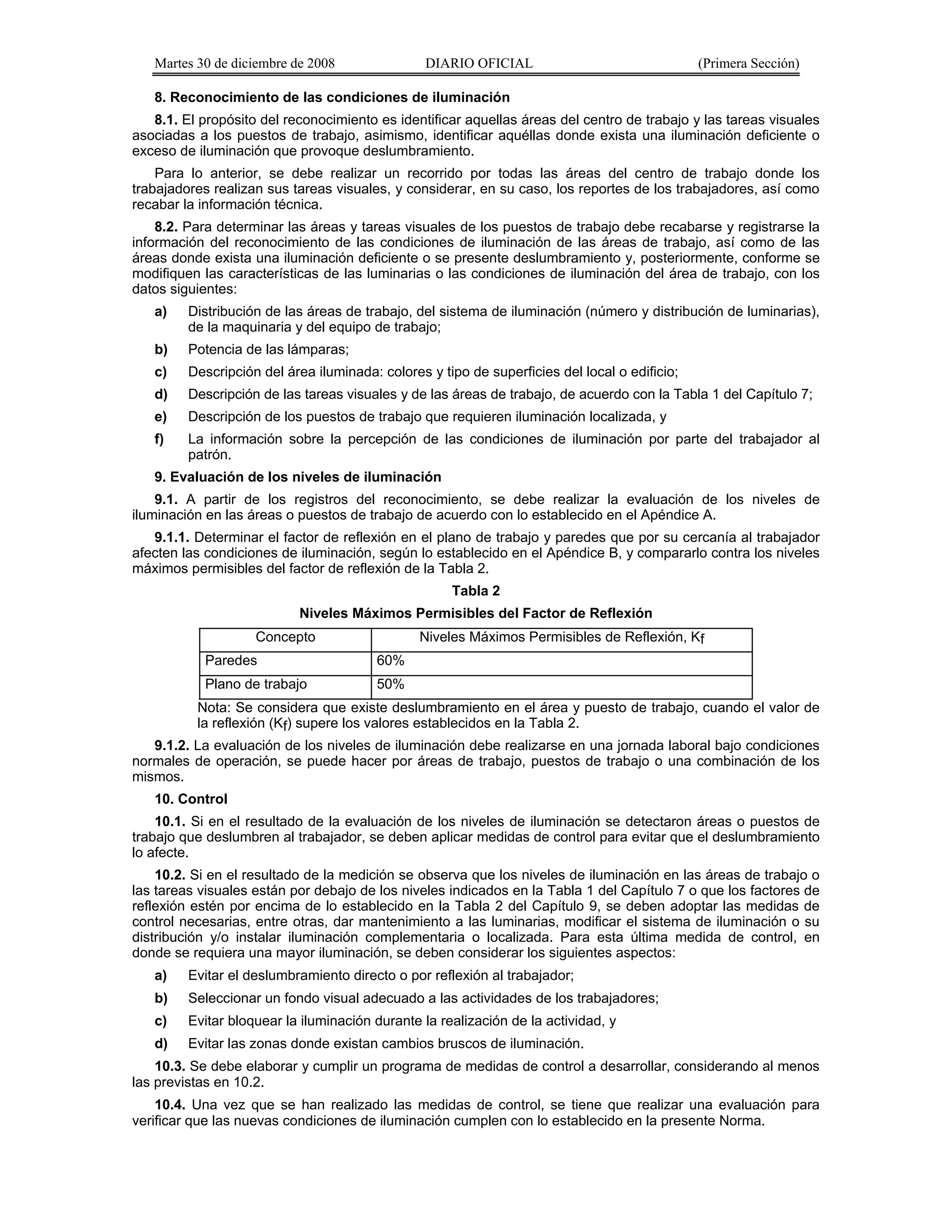 NORMA Oficial Mexicana NOM-025-STPS-2008, Condiciones de iluminación en ...