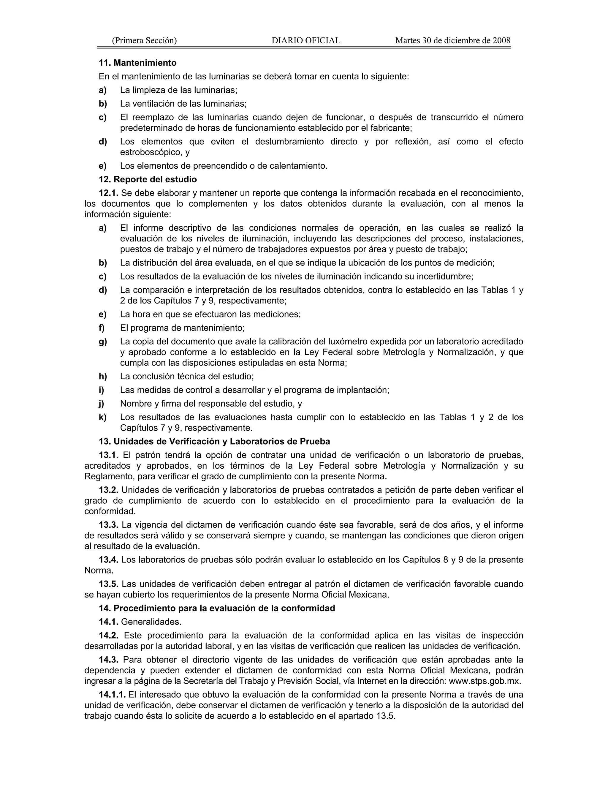 NORMA Oficial Mexicana NOM-025-STPS-2008, Condiciones de iluminación en ...