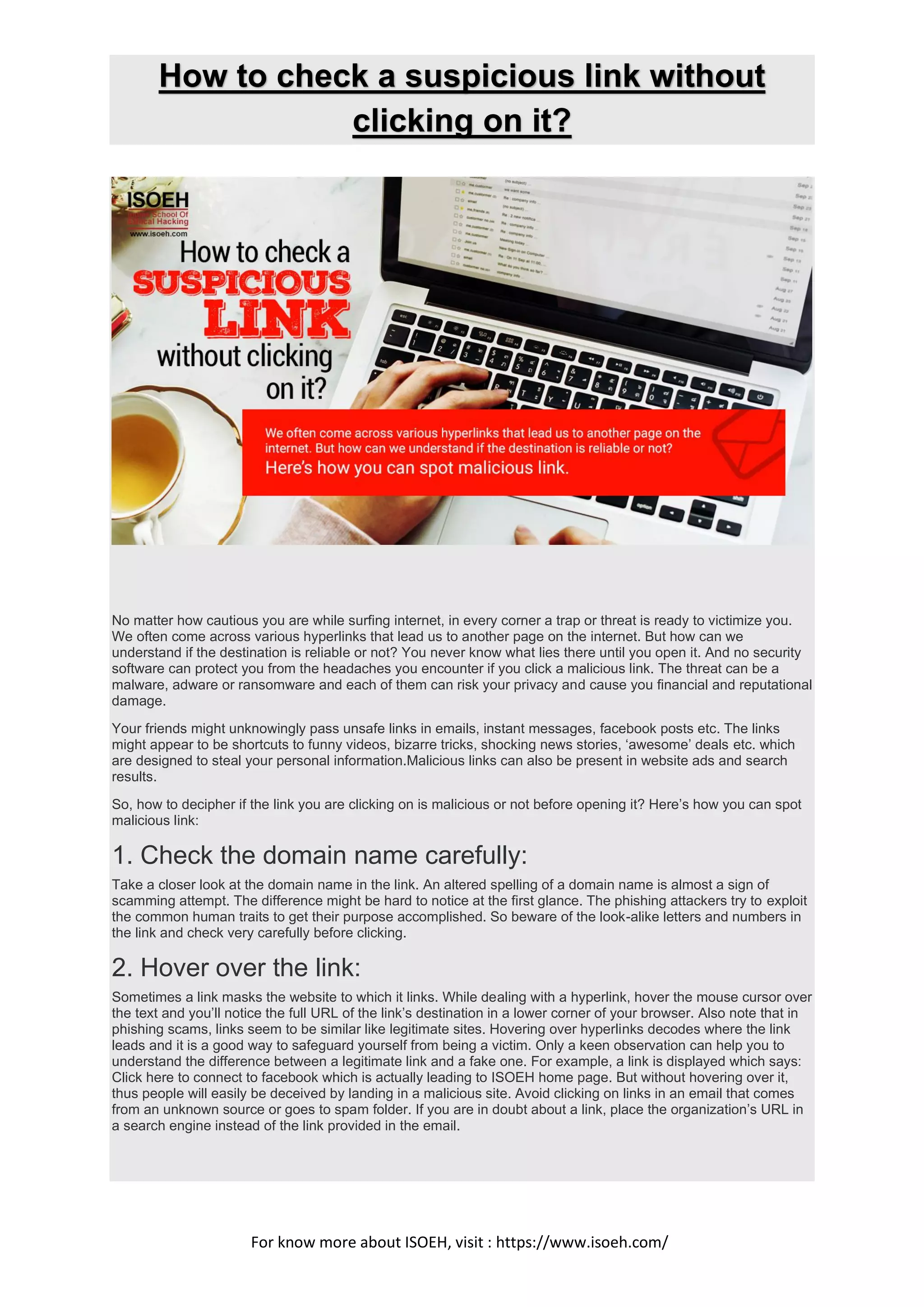 How to check a suspicious link without clicking on it? | PDF