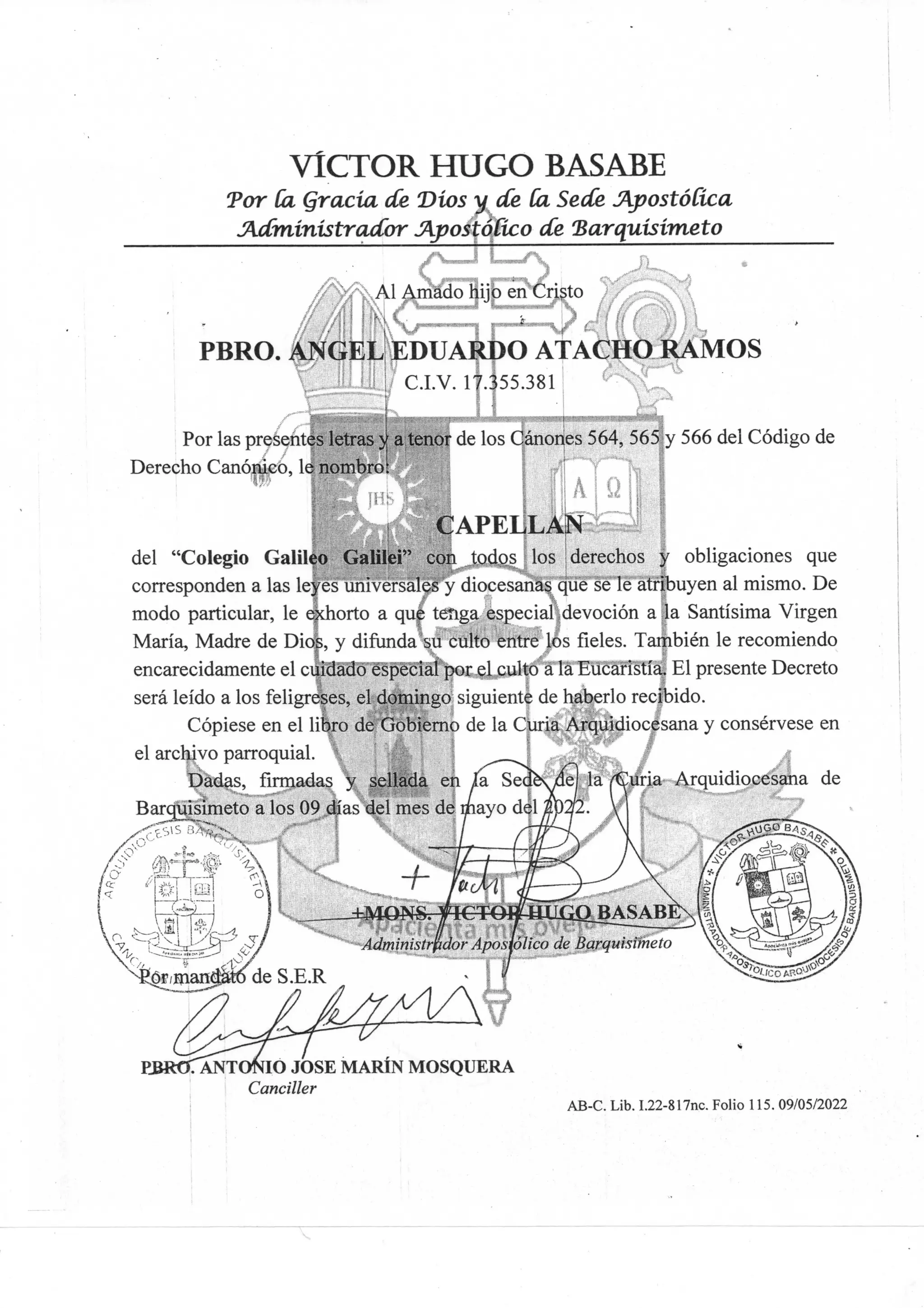 Nombramiento del Capellán. | PDF