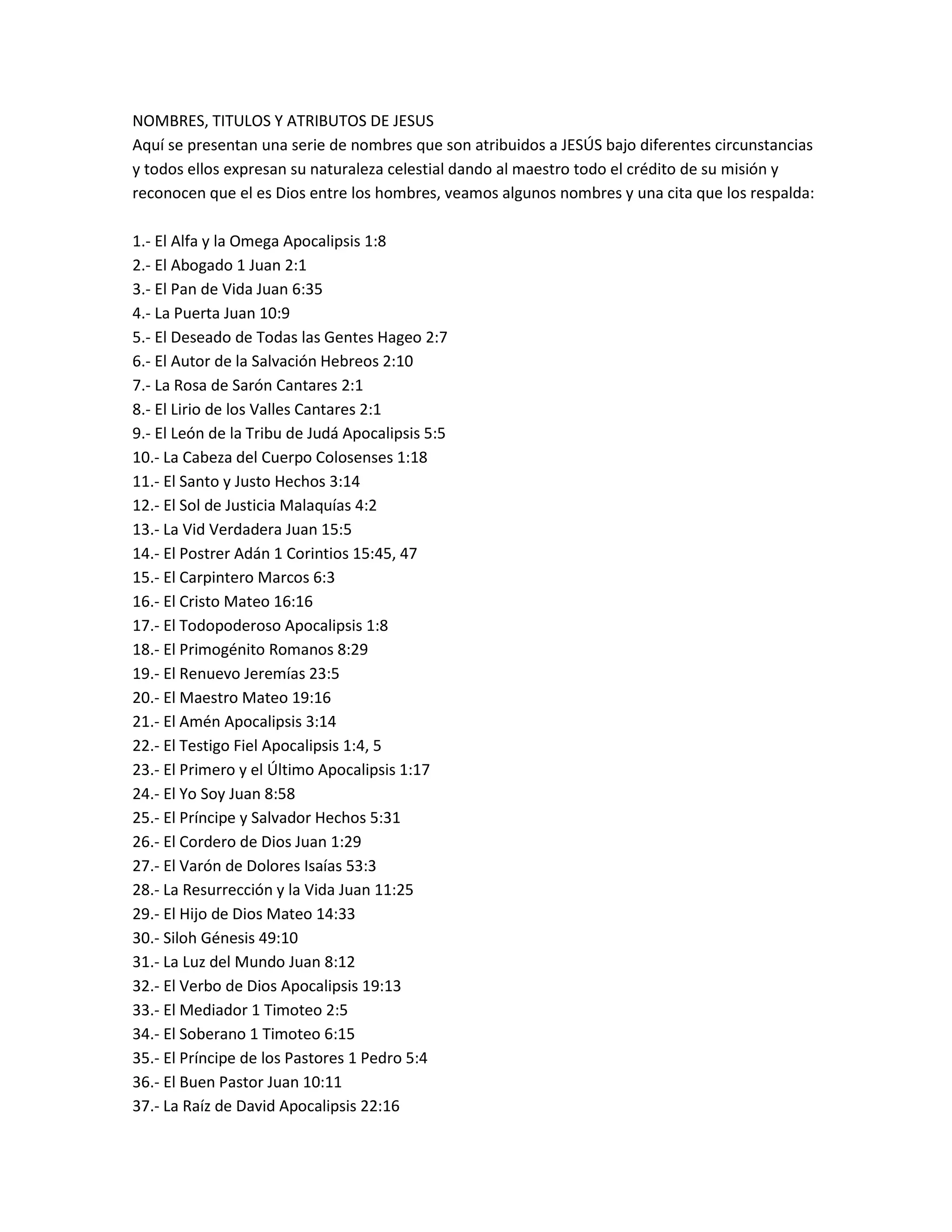 Nombres de jesus | DOCX