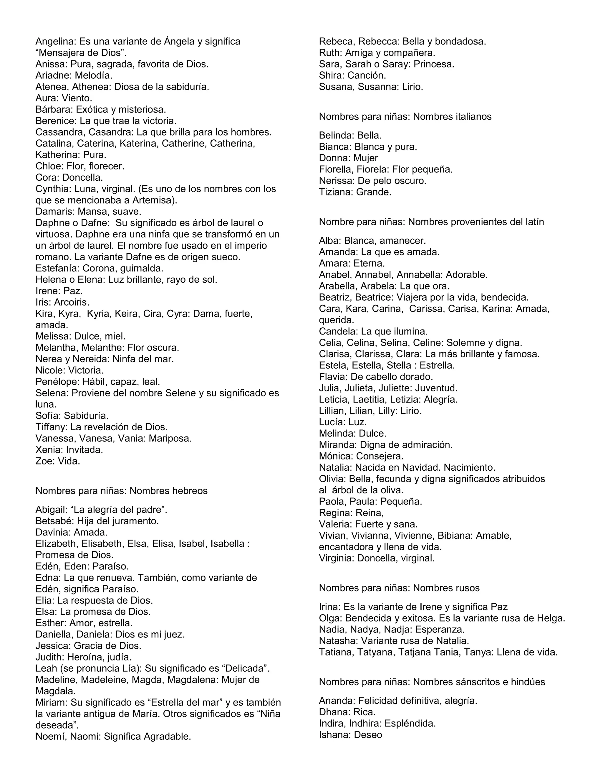 Nombres para niñas | DOCX