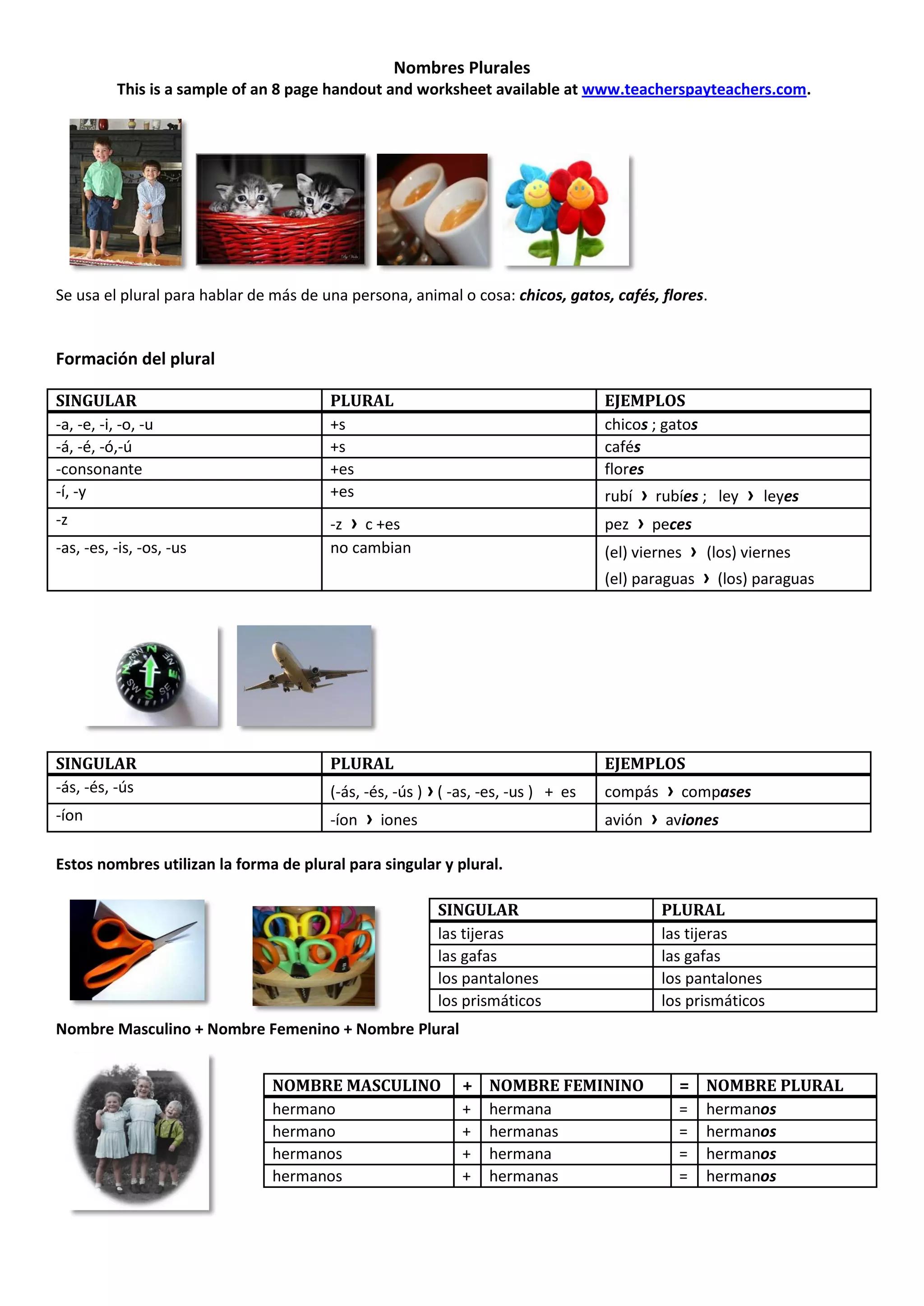 Nombres plurales (Spanish Plural Nouns) | PDF