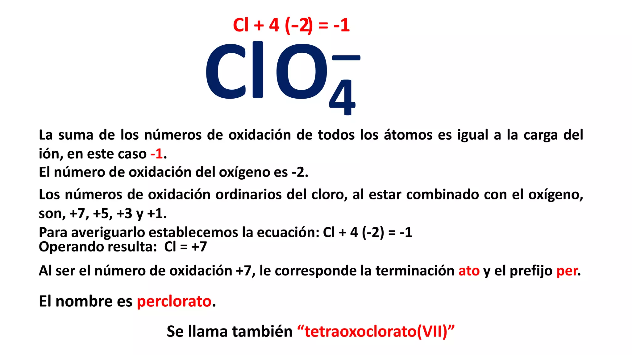 Nomenclatura de iones cuatro ejemplos | PPTX