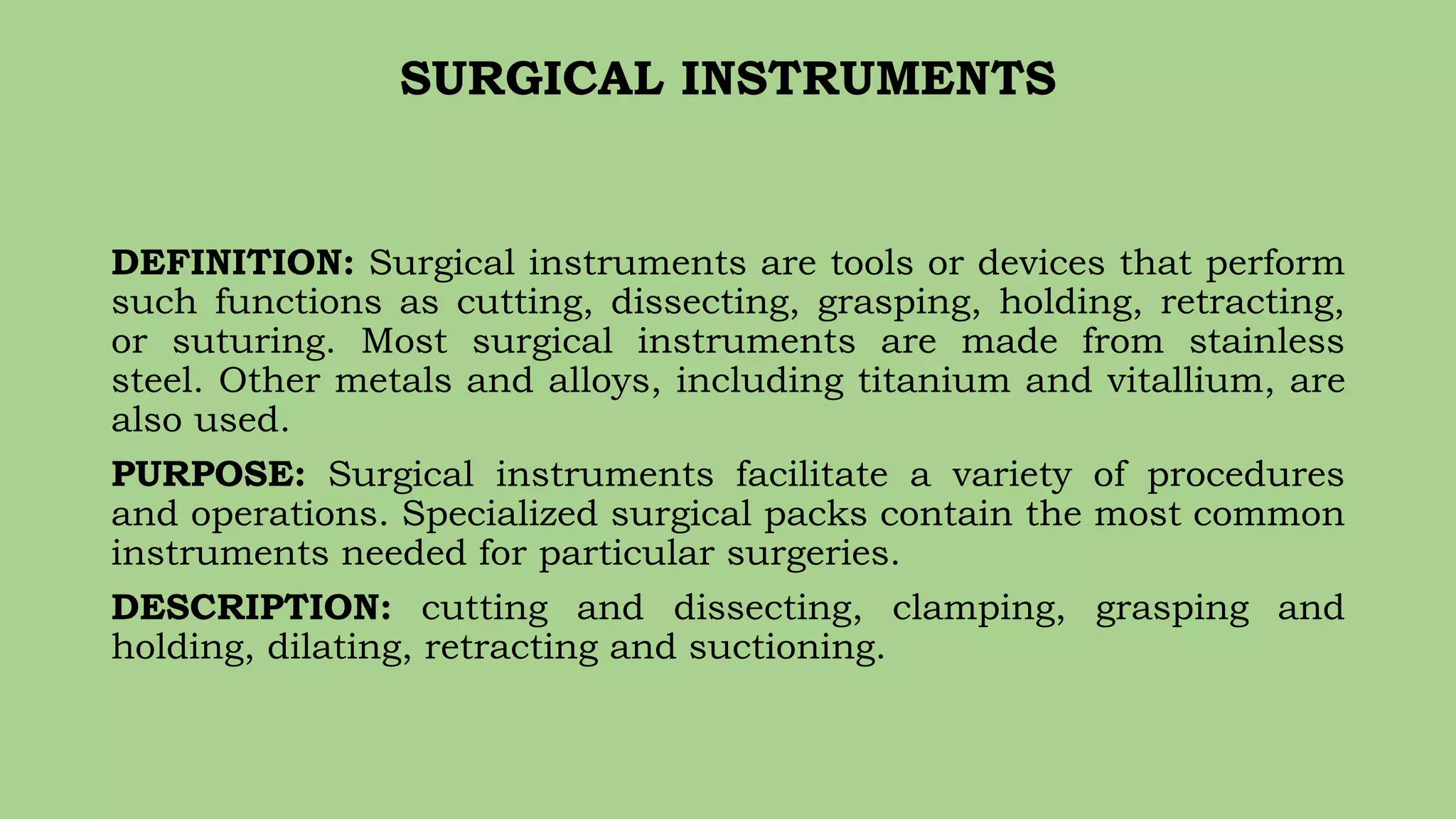 Nomenclature and uses of surgical instruments and hospital equipments | PDF