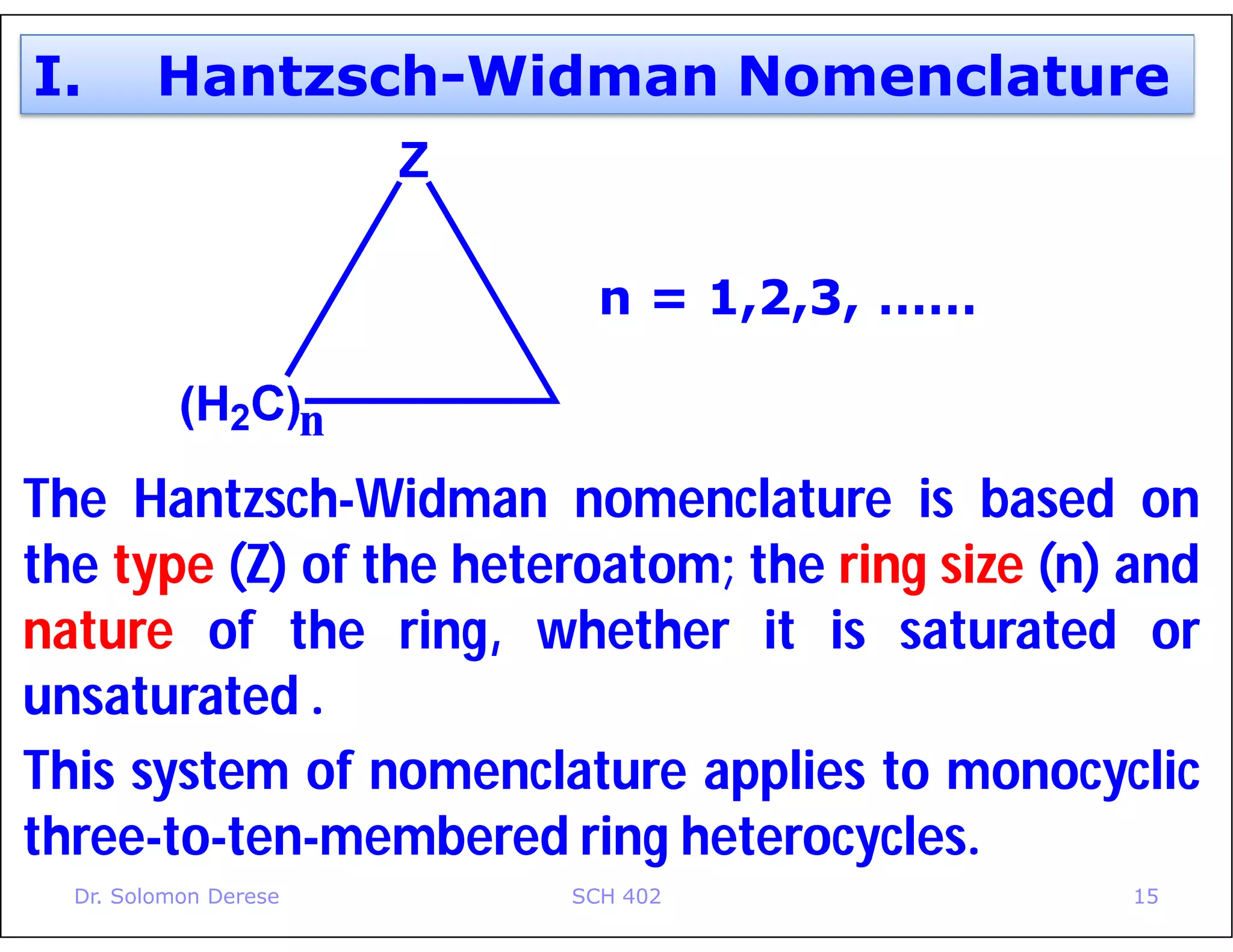Nomenclature of heterocyclic compounds | PDF