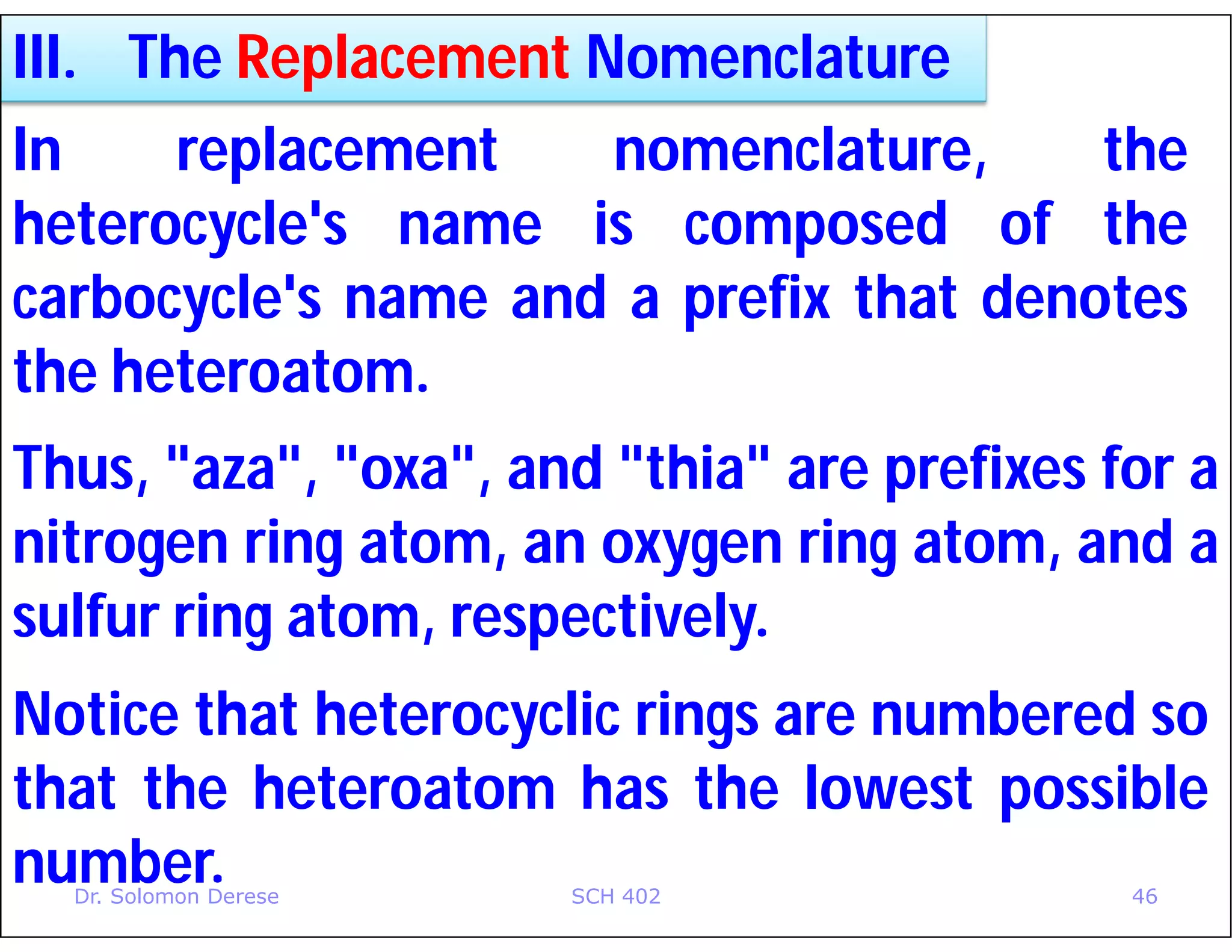 Nomenclature of heterocyclic compounds | PDF