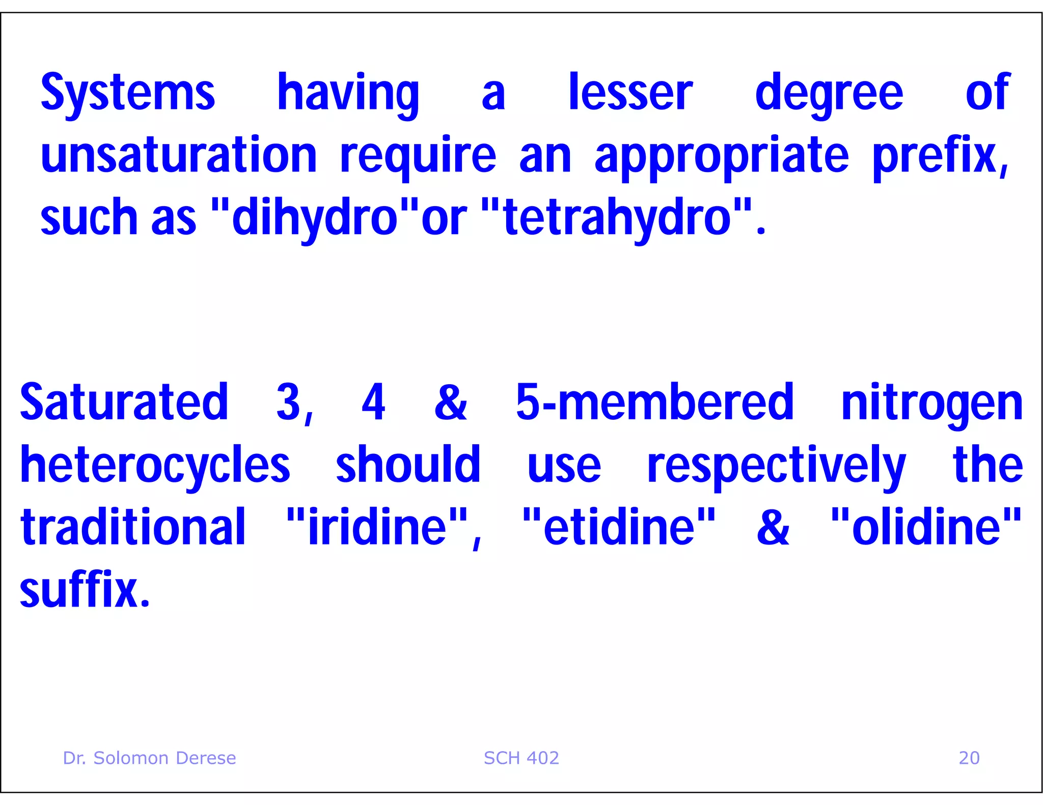 Nomenclature of heterocyclic compounds | PDF