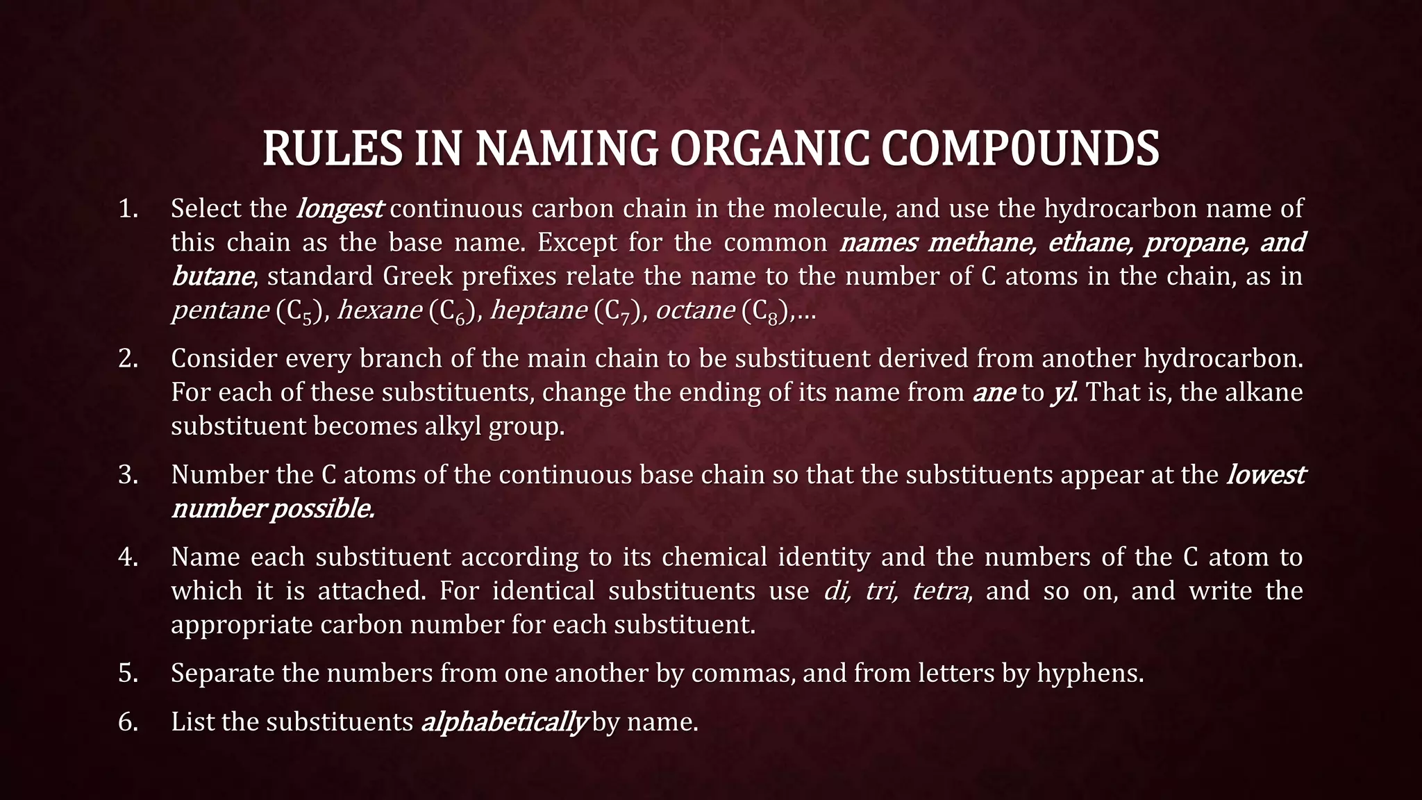 Nomenclature of Organic Compounds (IUPAC) | PPTX