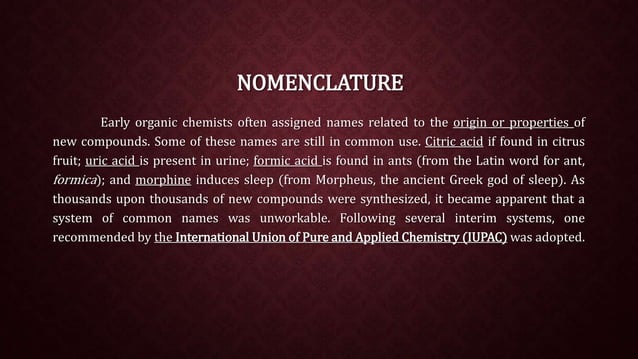 Nomenclature of Organic Compounds (IUPAC) | PPTX | Chemistry | Science