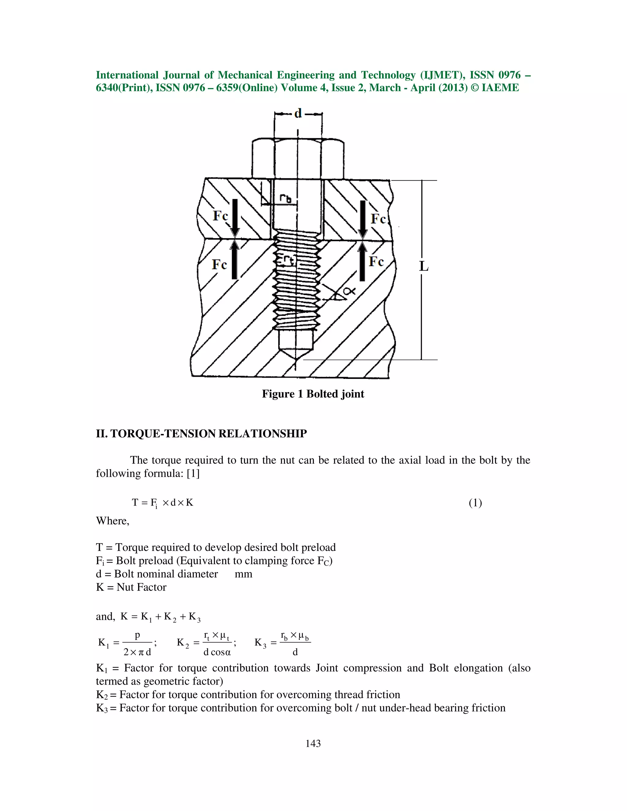 Nominal diameter, clamp length and thread pitch analysis for bolt ...
