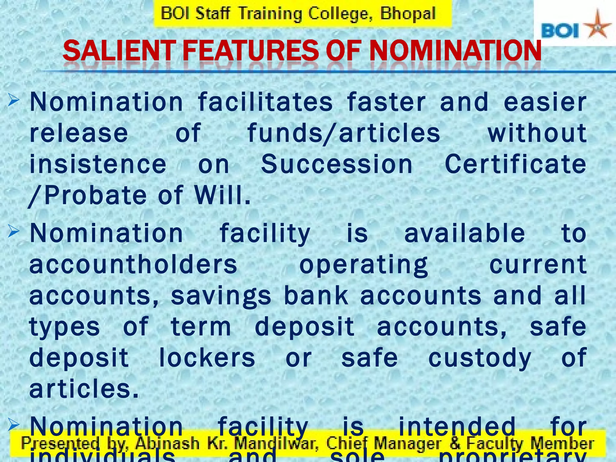 Nomination in Bank Account | PPT