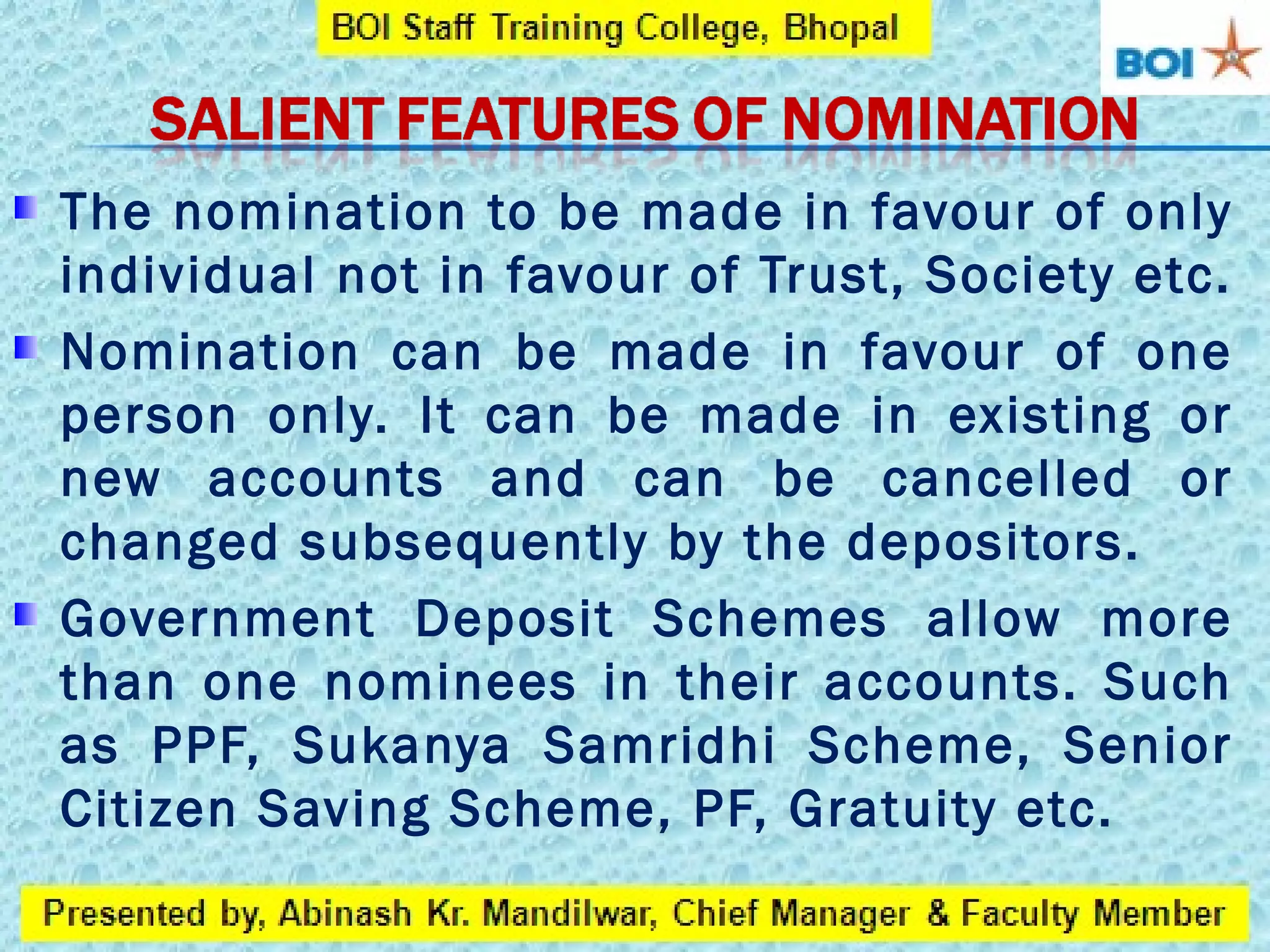 Nomination in Bank Account | PPT
