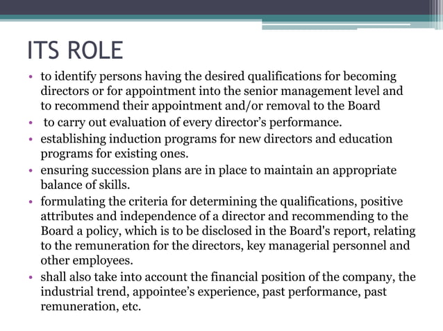 Nomination & remuneration committee | PPTX | Business Accounting & Finance | Business