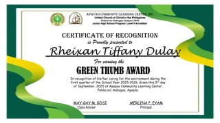 Recognition Awards for Student Excellence at Apayao Community Learning ...