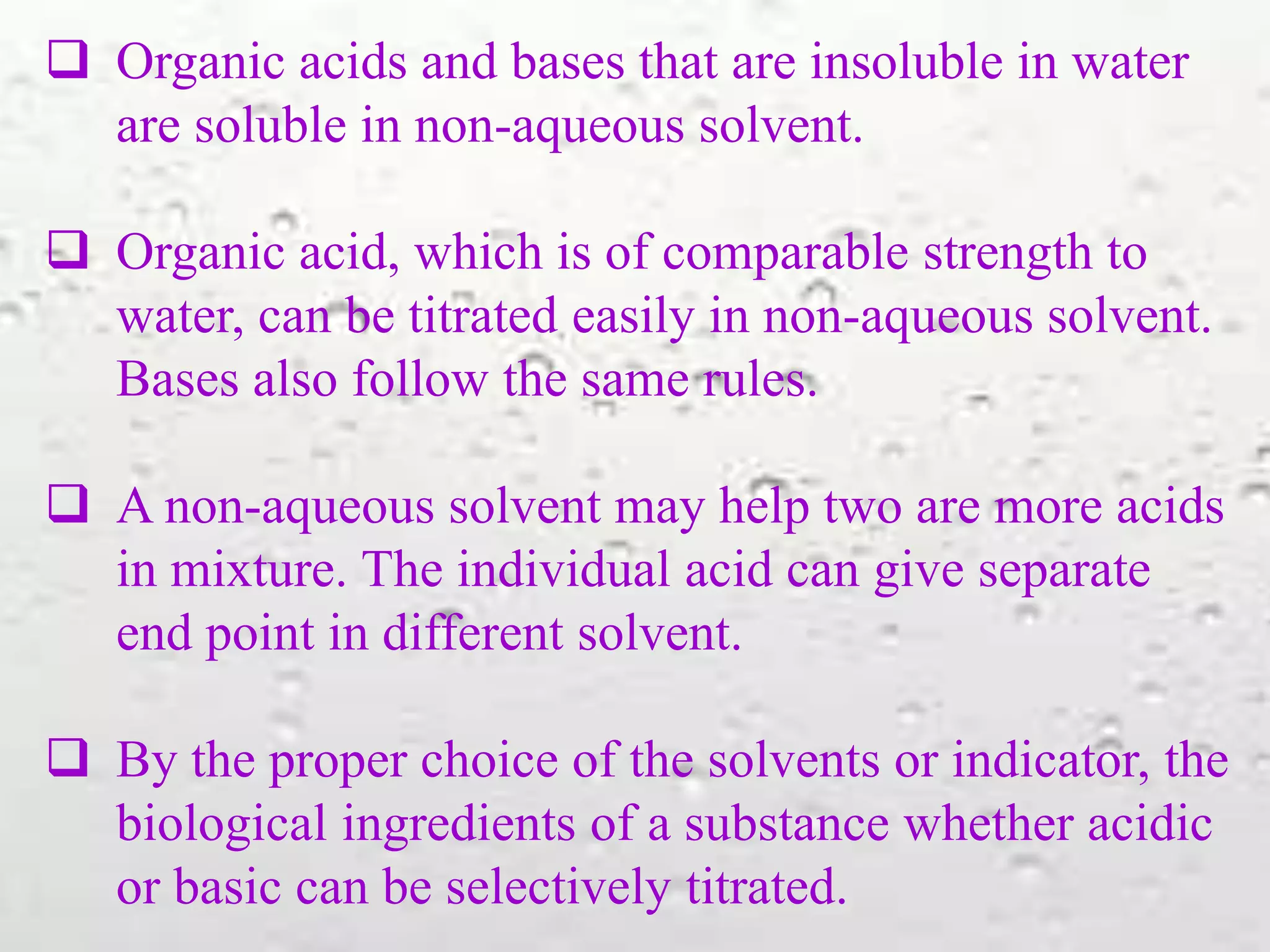 Non aqueous acid-base titrations | PPTX