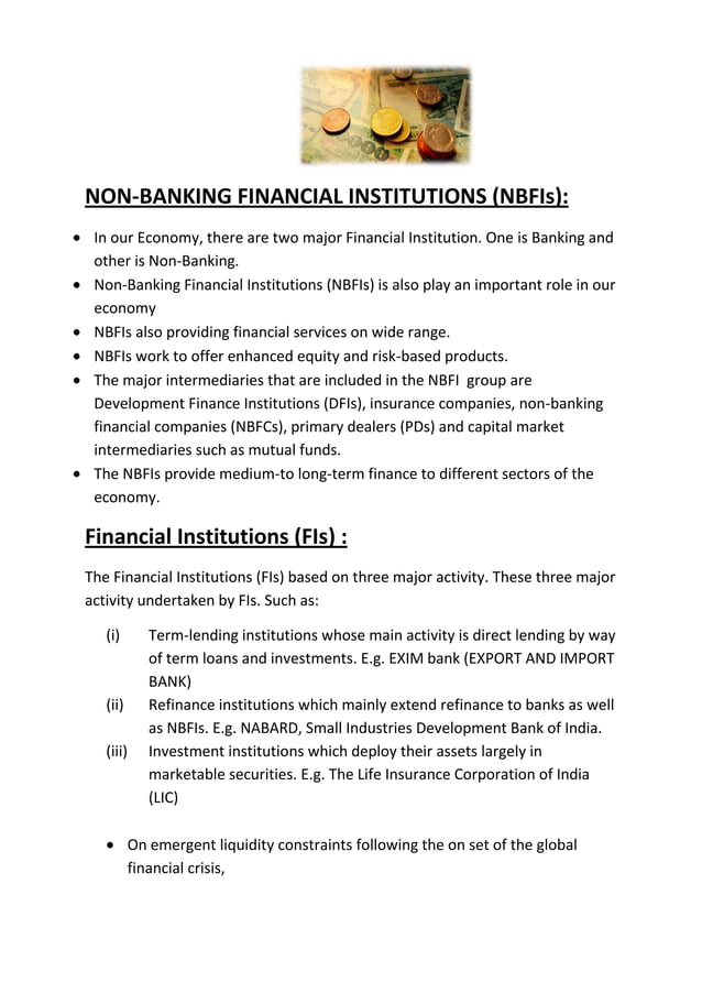 Non banking financial institutions | DOCX | Business Banking & Finance ...