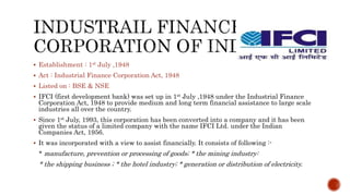 Non banking institutions and ifci | PPTX