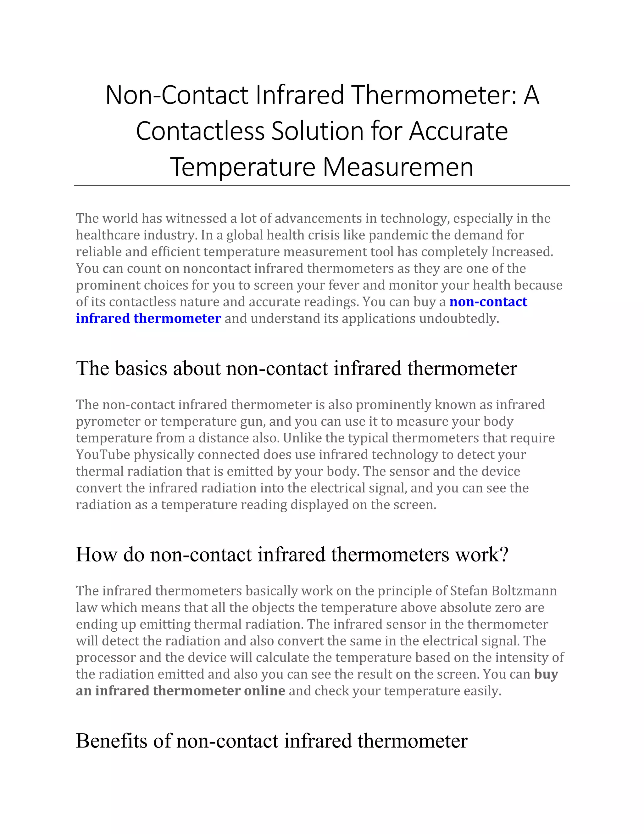 Non-Contact Infrared Thermometer - A Contactless Solution for Accurate ...