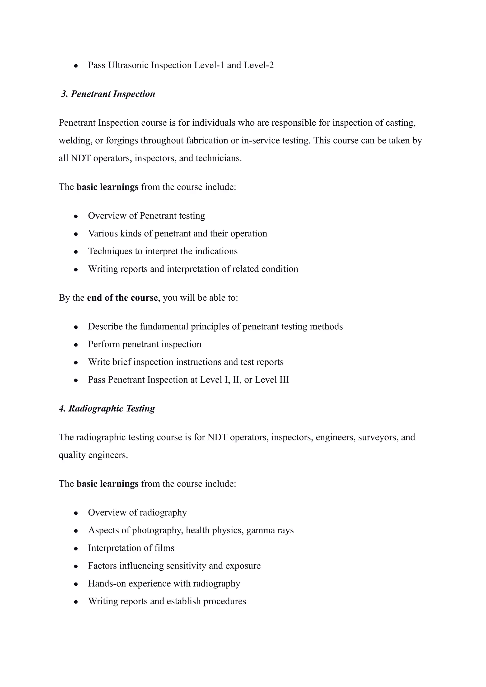 Non-Destructive Testing (NDT) Training Courses| One Stop NDT | PDF