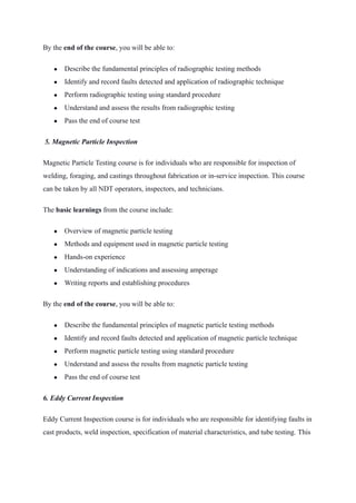 Non-Destructive Testing (NDT) Training Courses| One Stop NDT | PDF