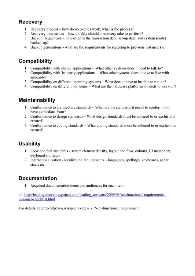 Non functional requirements - checklist | PDF