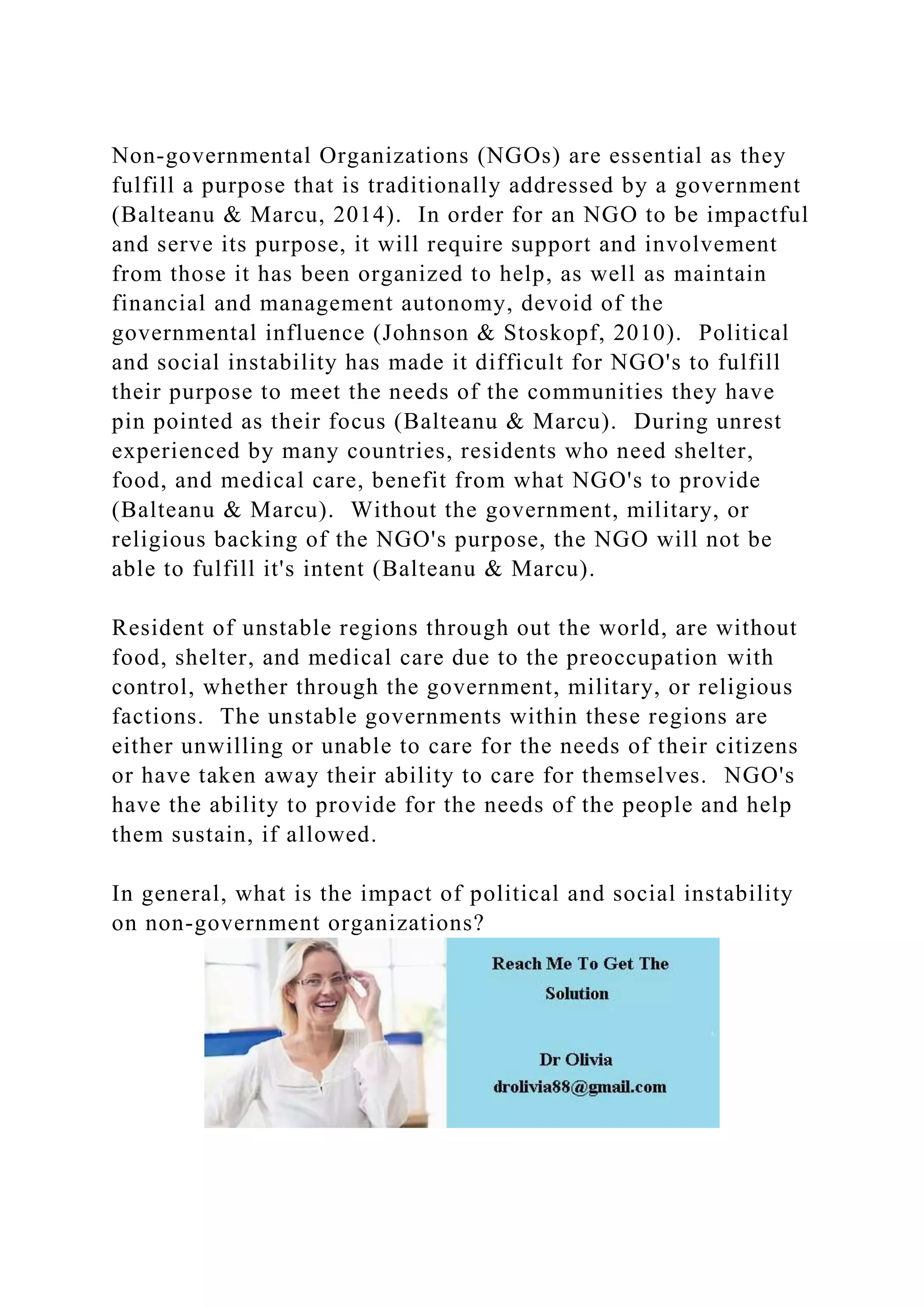 Non-governmental Organizations (NGOs) are essential as they fulfill .docx