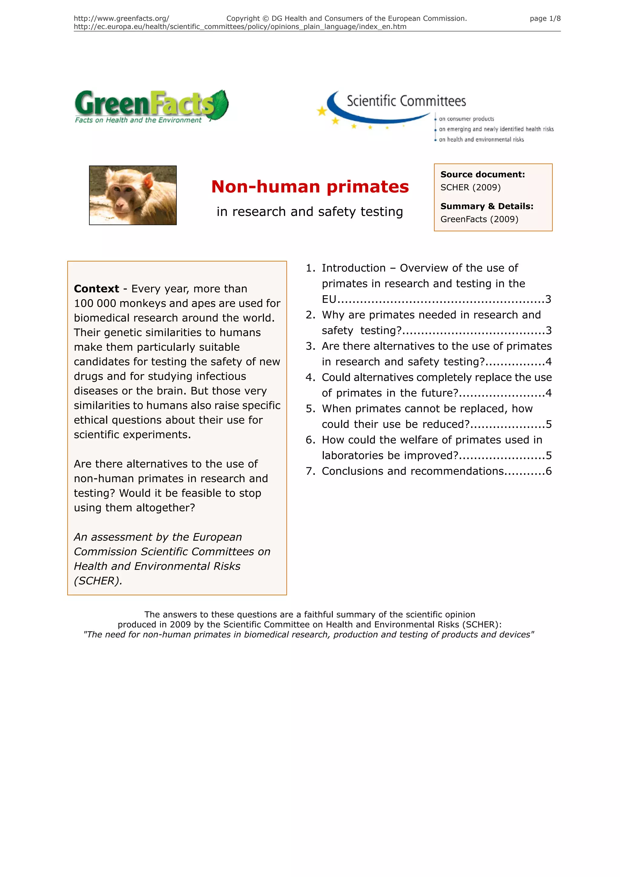 Non-human primates in research and safety testing | PDF