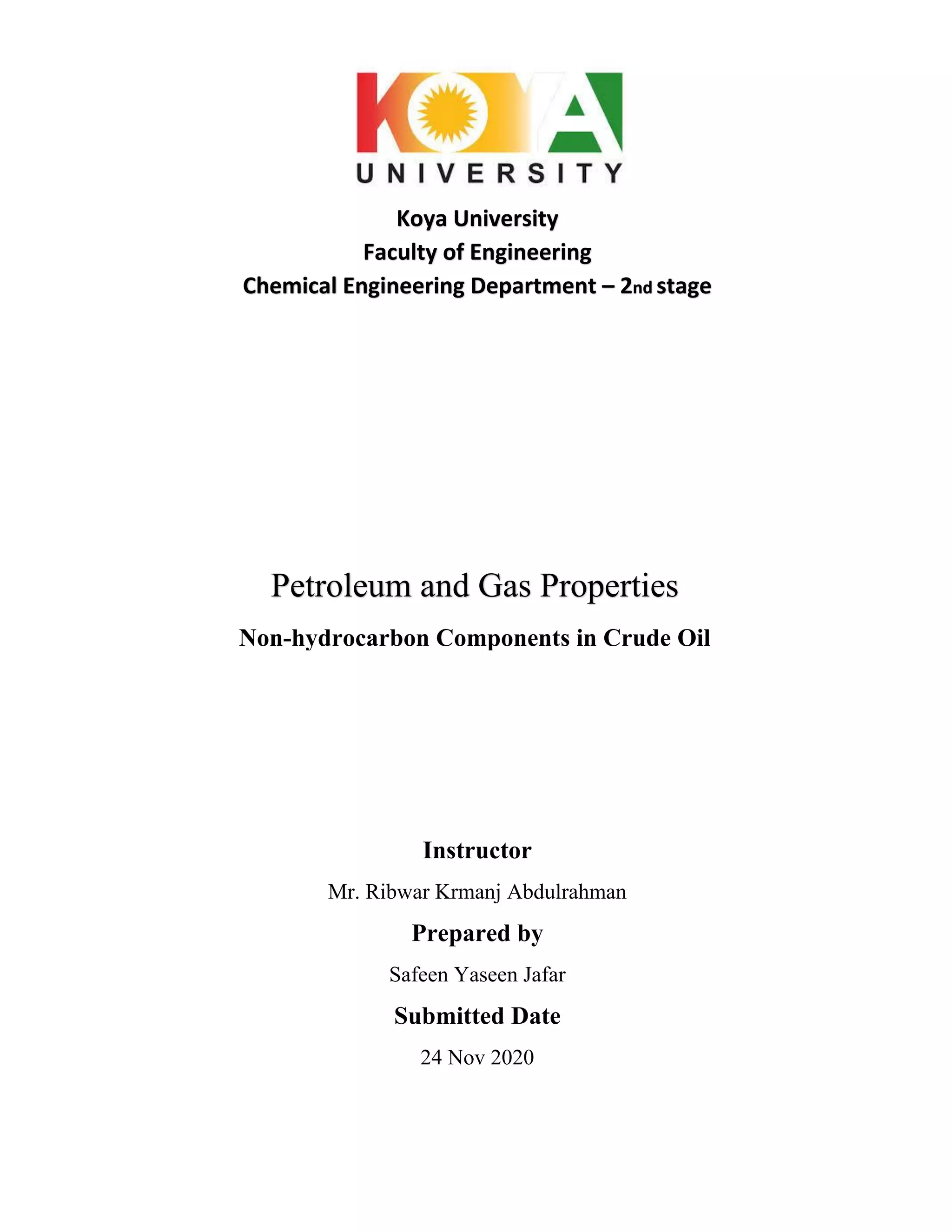 Non hydrocarbon components in crude oil | PDF