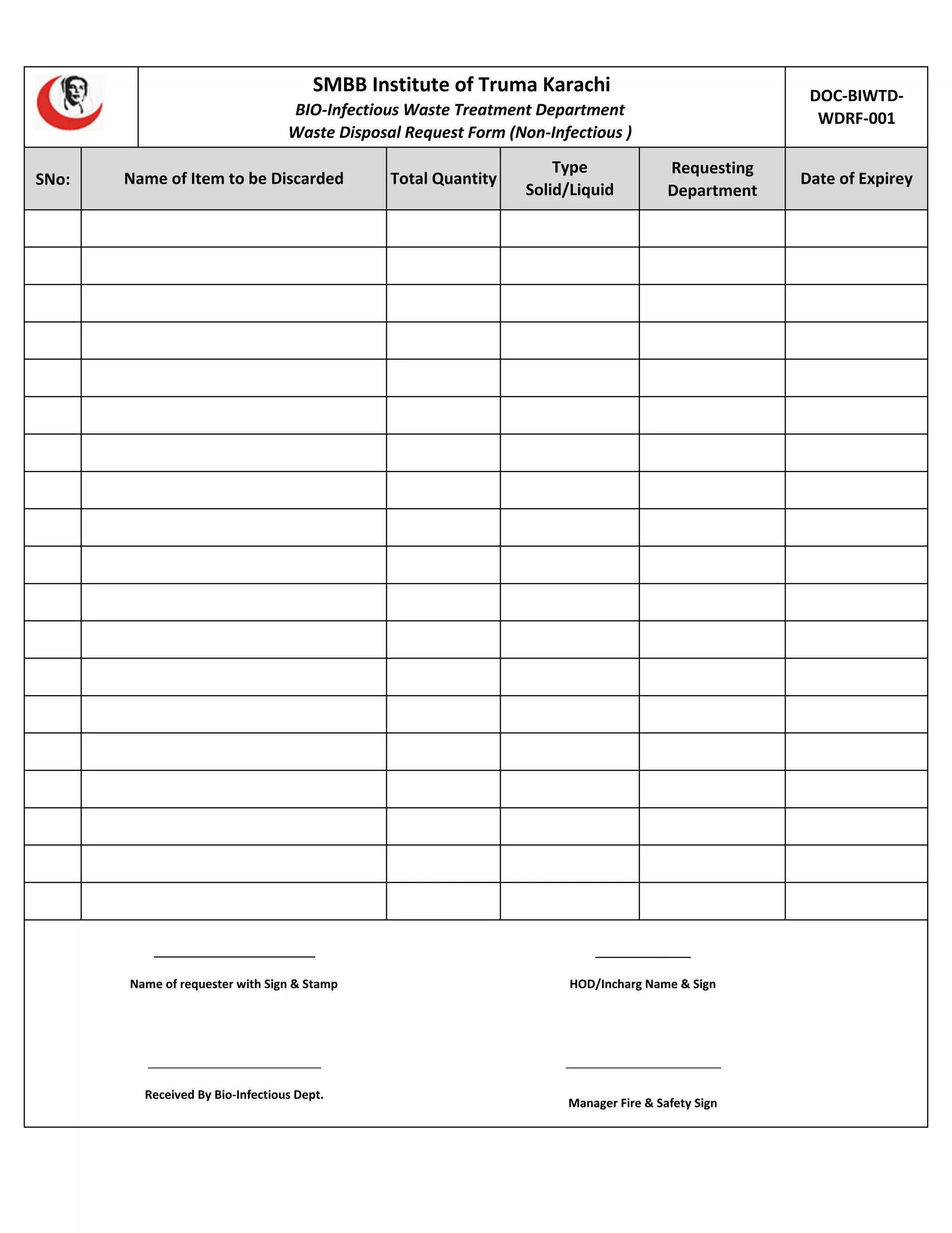Non infectious waste disposal form | PDF
