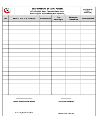 Non infectious waste disposal form | PDF