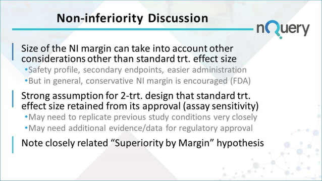 Non-inferiority and Equivalence Study design considerations and sample ...